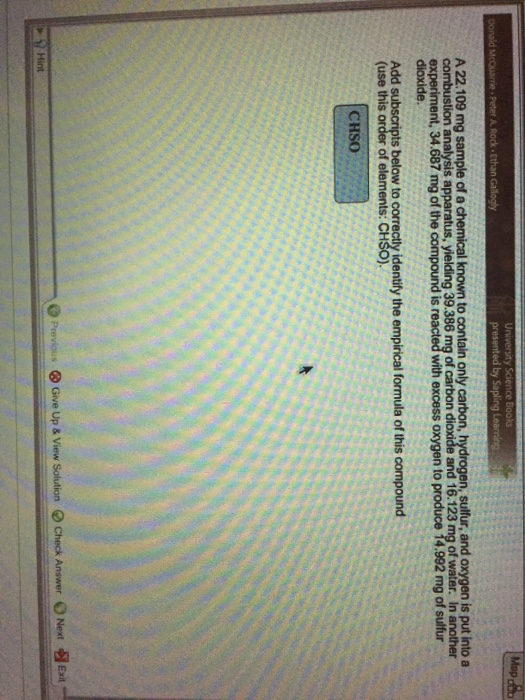 Solved A 22.109mg sample of a chemical known to contain only | Chegg.com