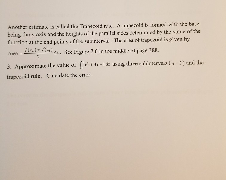 Solved Another estimate is called the Trapezoid rule. A | Chegg.com