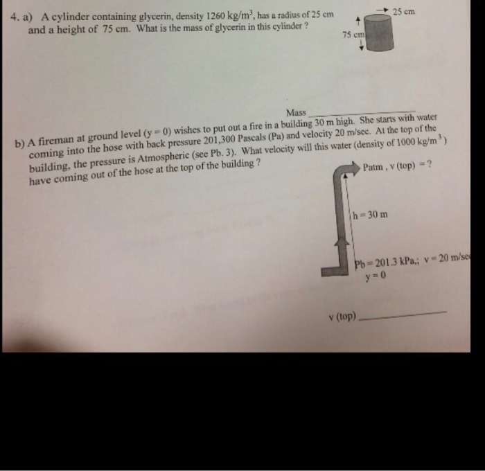 Solved A cylinder containing glycerin, density 1260 kg/m^3, | Chegg.com
