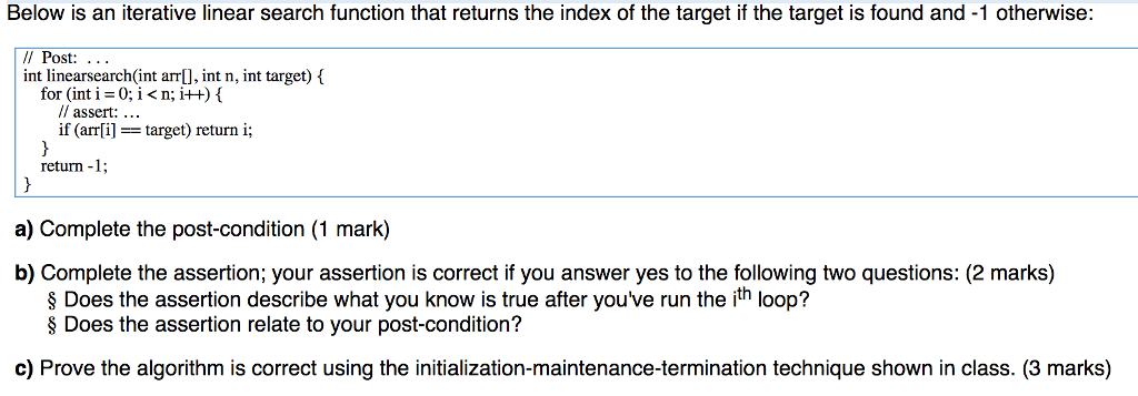 Solved Below Is An Iterative Linear Search Function That 9734
