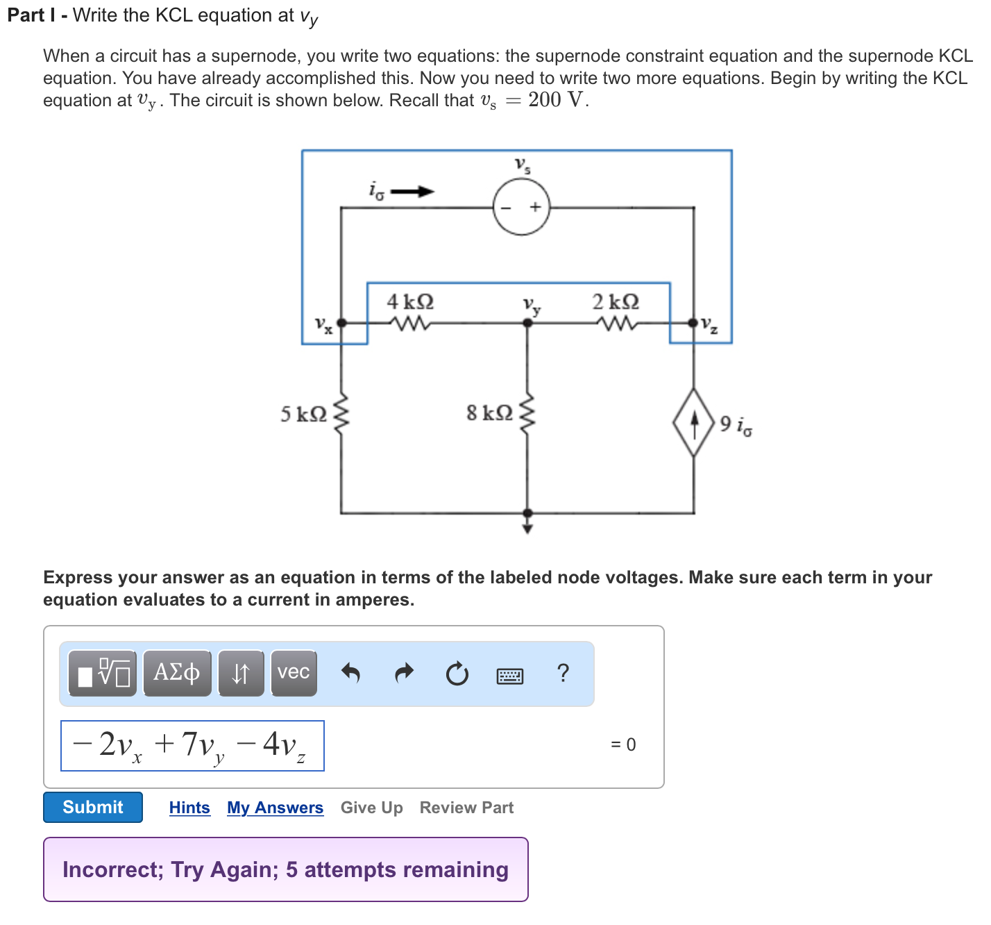 Solved When a circuit has a supernode, you write two | Chegg.com