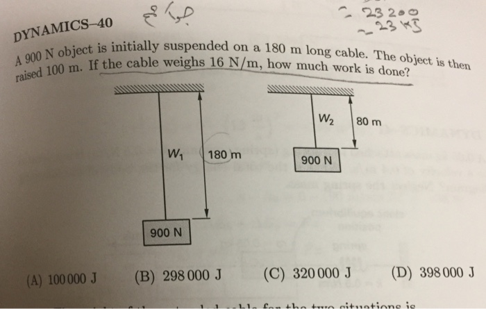 Solved A 900 N object is initially suspended on a 180 100 m. | Chegg.com
