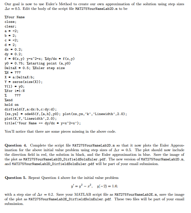 Our goal is now to use Euler s Method to create our | Chegg.com