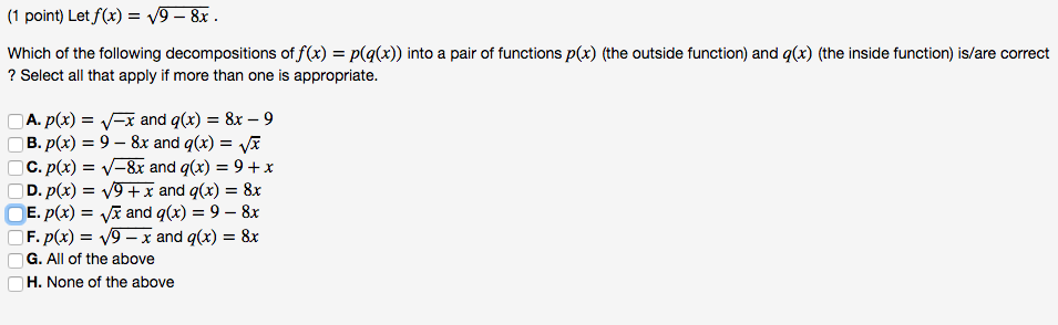Solved Let f(x) = square root 9 - 8x . Which of the | Chegg.com