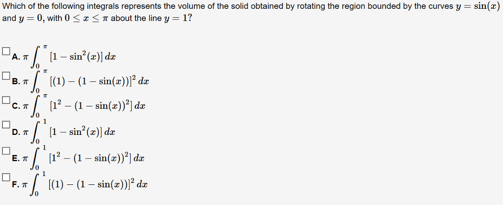 Solved Which of the following integrals represents the | Chegg.com