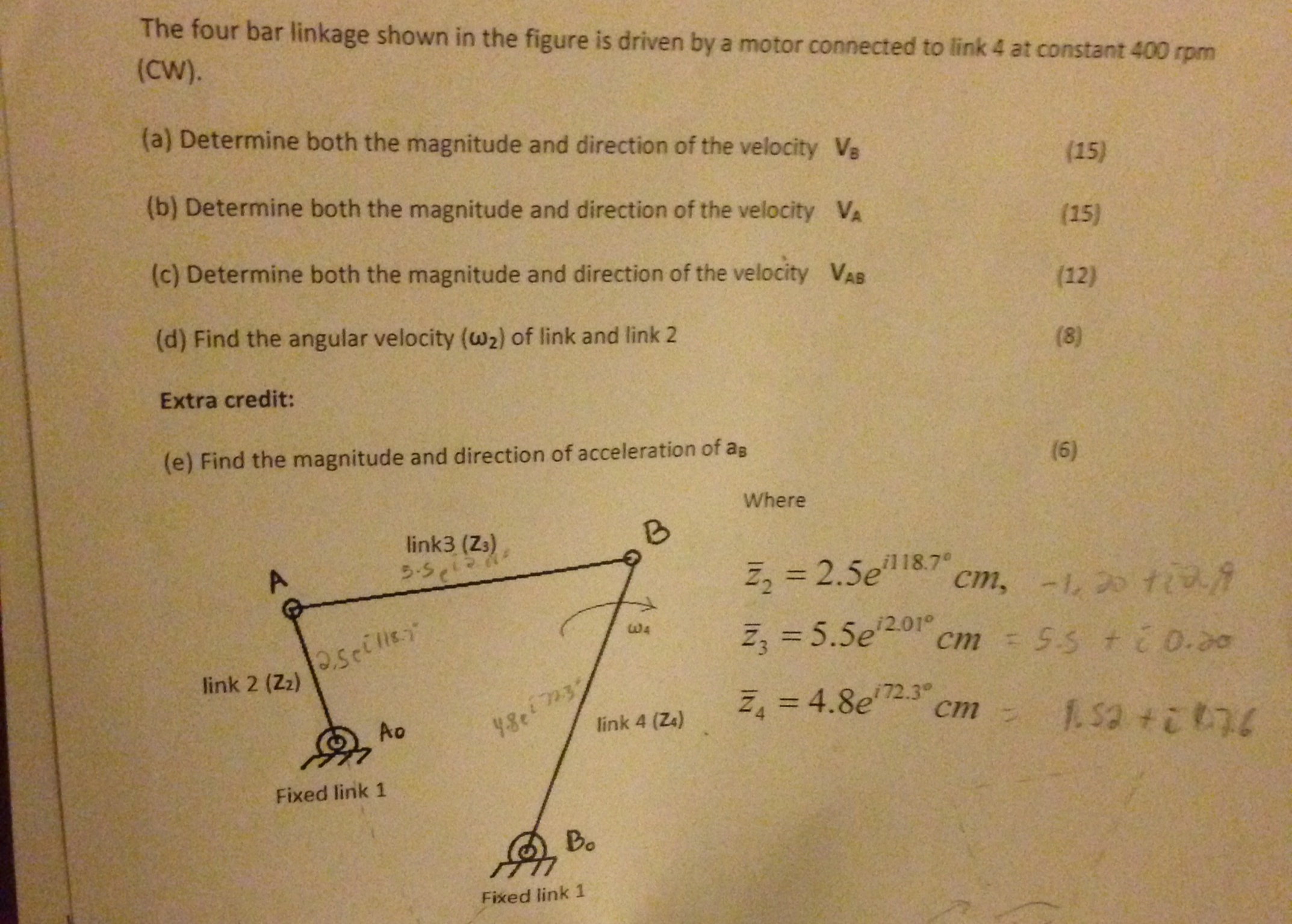 he four bar linkage shown in the figure is driven by | Chegg.com