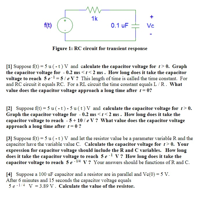 Solved 1k f(t) 0.1 uF Figure 1: RC circuit for transient | Chegg.com