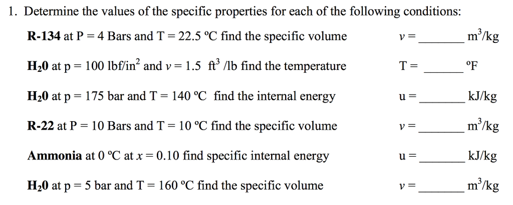 Solved Determine the values of the specific properties for | Chegg.com