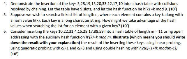 Solved Demonstrate the insertion of the keys | Chegg.com