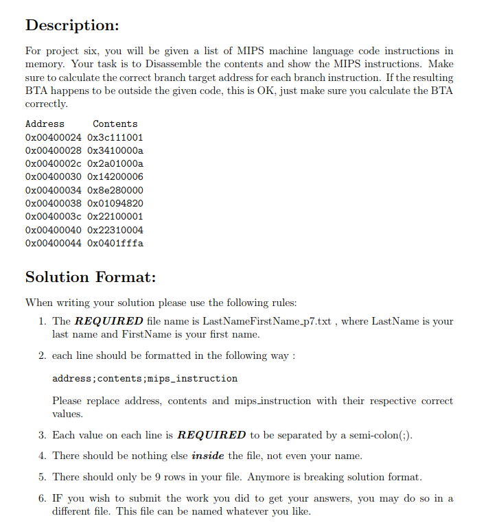 Solved Description: For project six, you will be given a | Chegg.com
