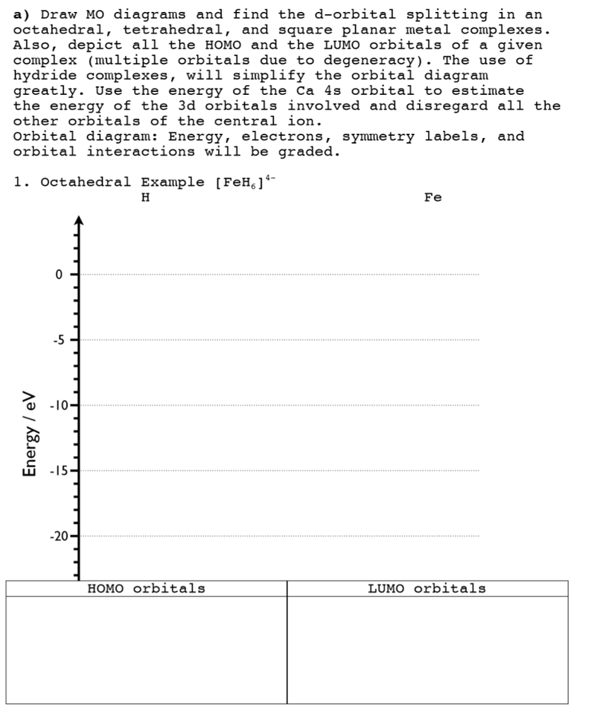Solved a) Draw Mo diagrams and find the d-orbital splitting | Chegg.com