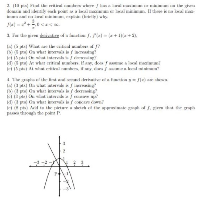 Solved 2. (10 pts) Find the critical numbers where f has a | Chegg.com