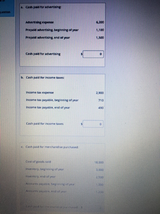 Solved a. Cash paid for advertising Advertising expense | Chegg.com