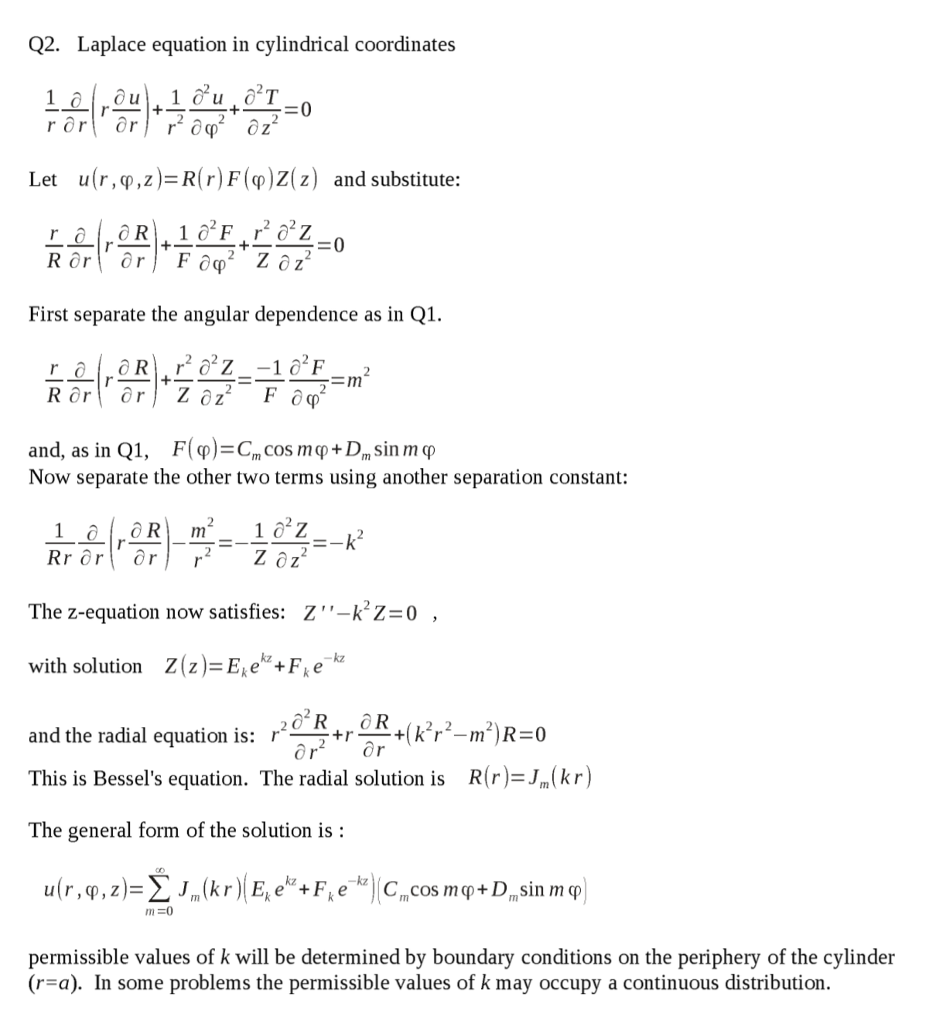 Solved 2. In cylindrical coordinates the Laplace equation | Chegg.com