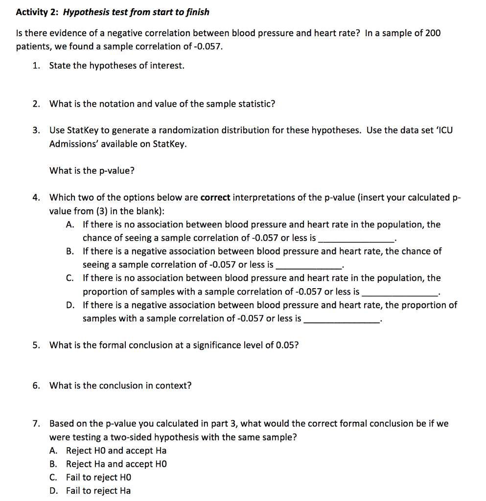 Solved Activity 2: Hypothesis test from start to finish Is | Chegg.com