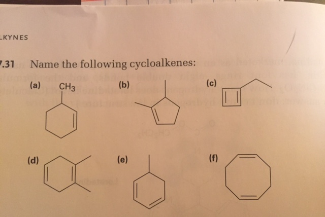 Solved Name the following cycloalkenes: | Chegg.com