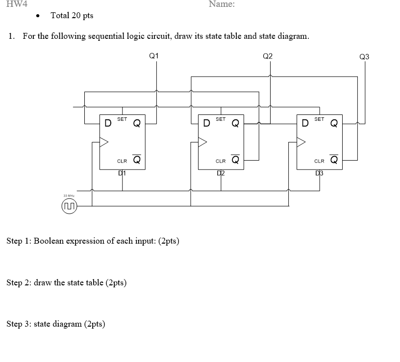 Solved Name: Total 20 pts 1. For the following sequential | Chegg.com