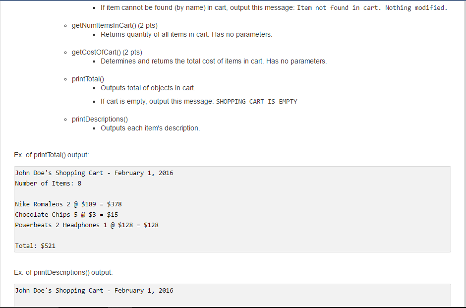 7.22 Program: Online shopping cart | Chegg.com