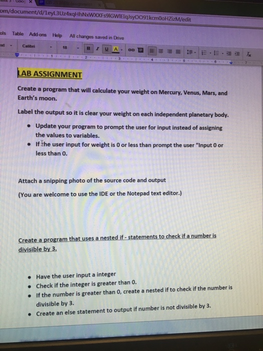 Solved Create a program that will calculate your weight on | Chegg.com