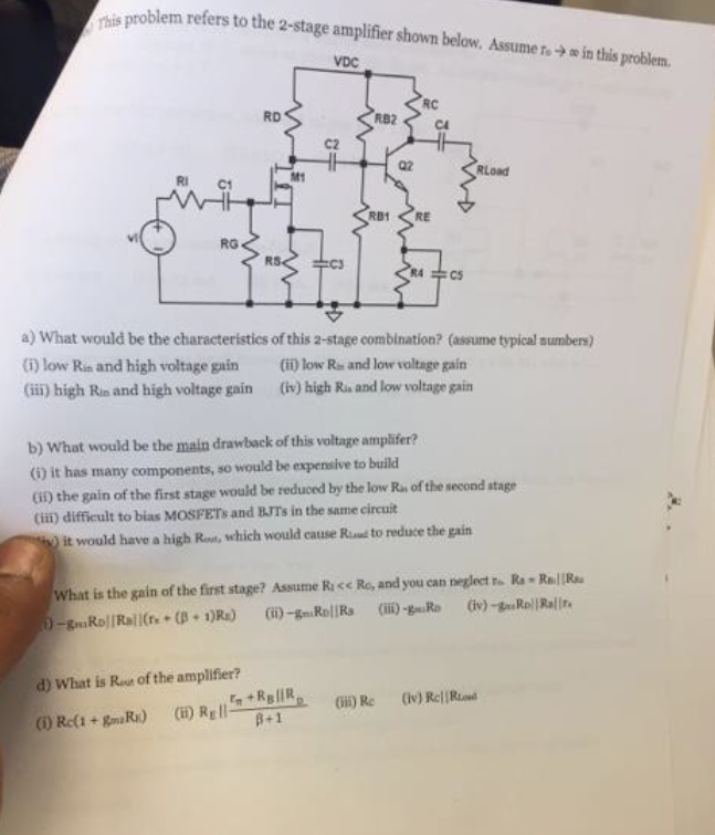 Solved his problem refers to the 2-stage amplifier shown | Chegg.com