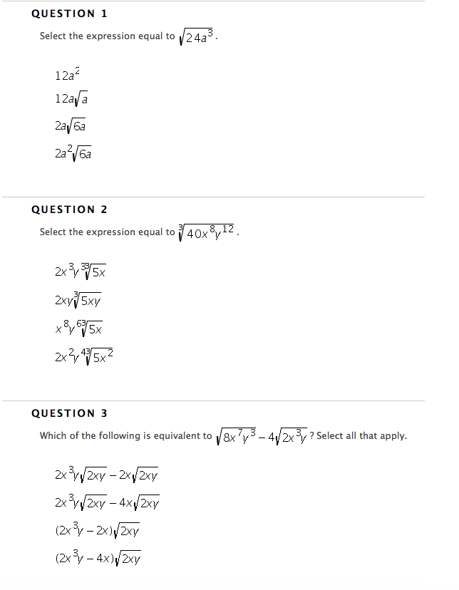 Solved Select the expression equal to 24a3. Select the | Chegg.com