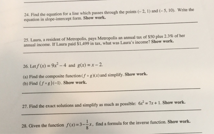 Solved Find the equation for a line which passes through the | Chegg.com