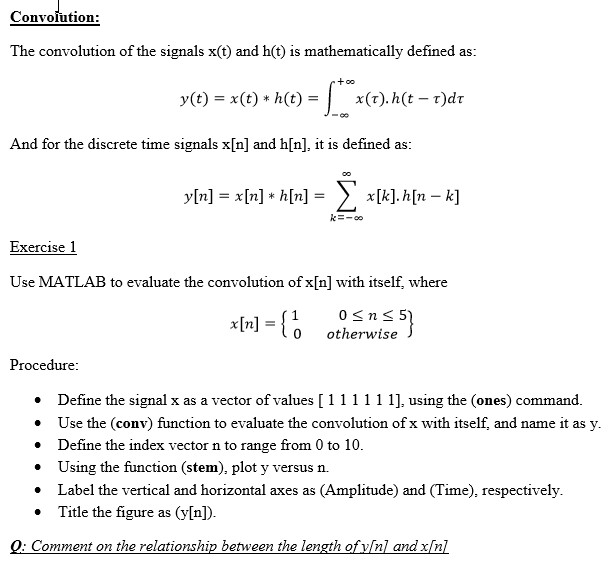 Solved Convoiution: The convolution of the signals x(t) and | Chegg.com