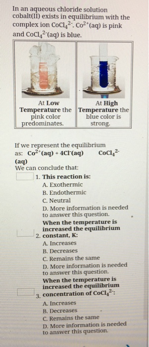 Solved In an aqueous chloride solution cobalt(II) exists in | Chegg.com