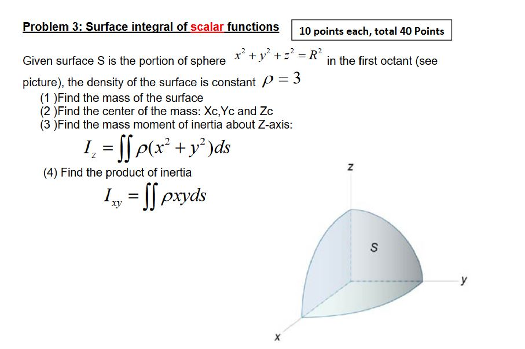 Solved Given surface S is the portion of sphere x^2 + y^2 + | Chegg.com
