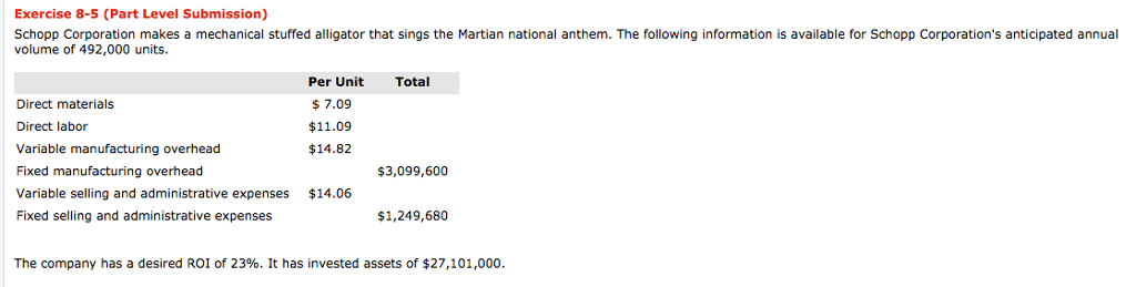 Solved Exercise 8-5 (Part Level Submission) Schopp | Chegg.com