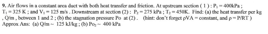Solved 9. Air flows in a constant area duct with both heat | Chegg.com