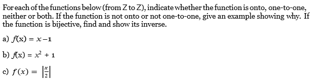 Solved Foreach ofthe functions below (from Z to Z), indicate | Chegg.com