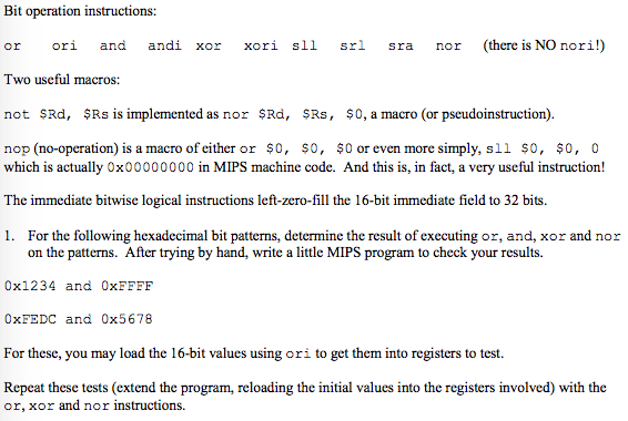 Bit operation instructions: or ori and andi xor xori | Chegg.com