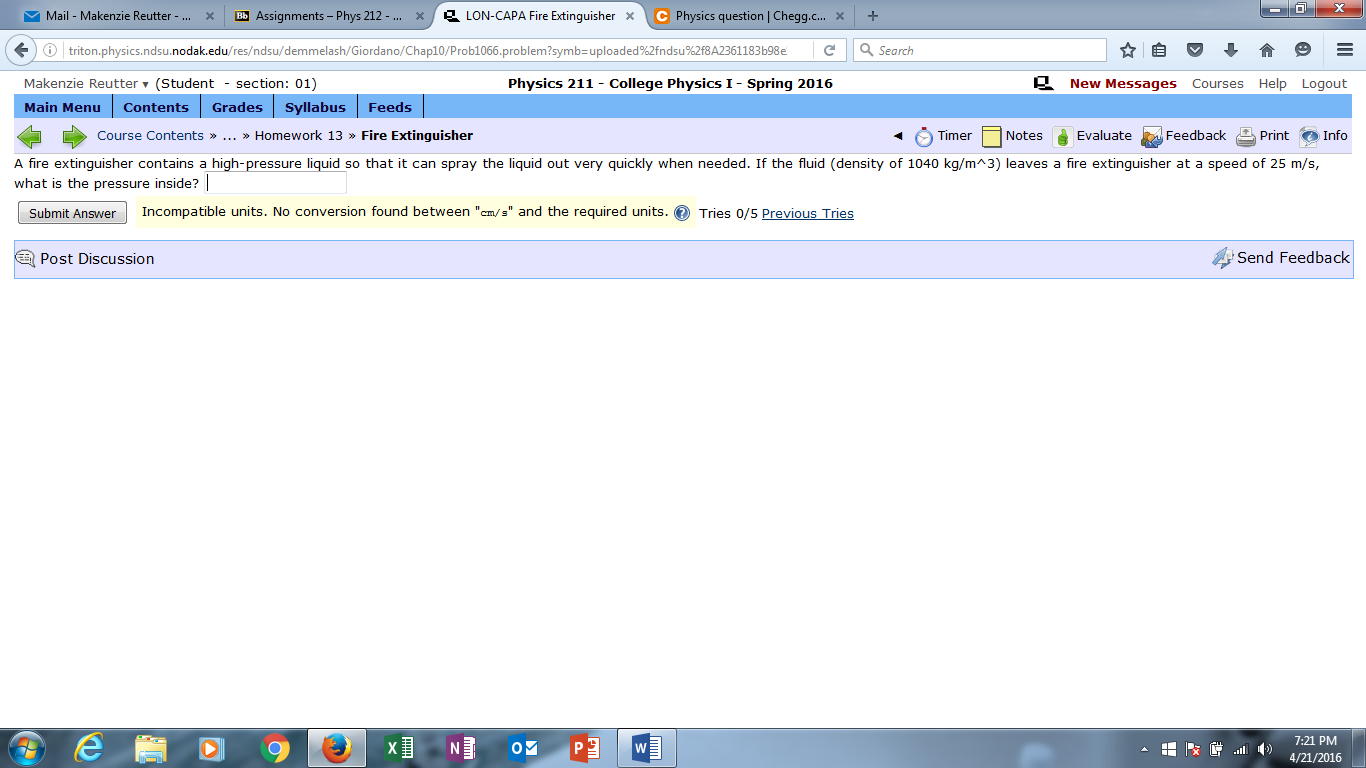 Solved Mail-Makenzie Reutter-... × H, Assignments-Phys | Chegg.com