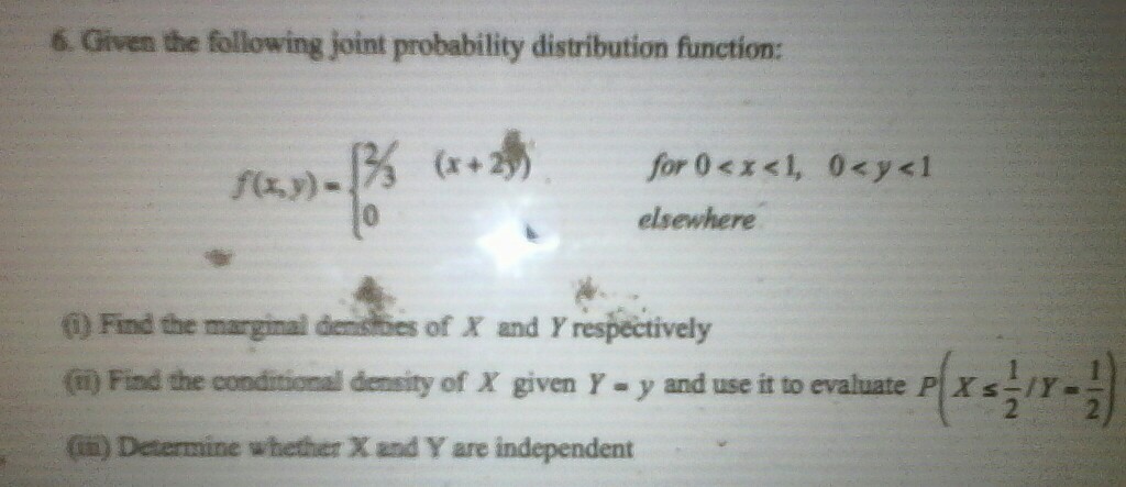 Solved Given the following joint probability distribution | Chegg.com