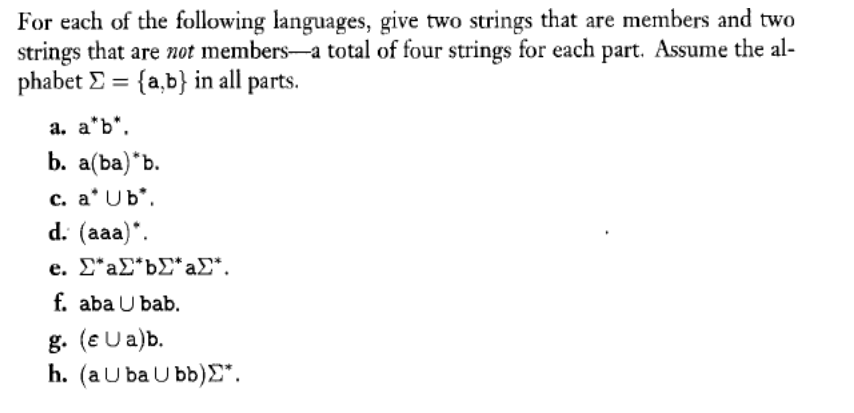 Solved For each of the following languages, give two strings | Chegg.com
