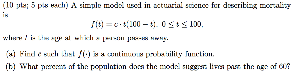 Solved A simple model used in actuarial science for | Chegg.com