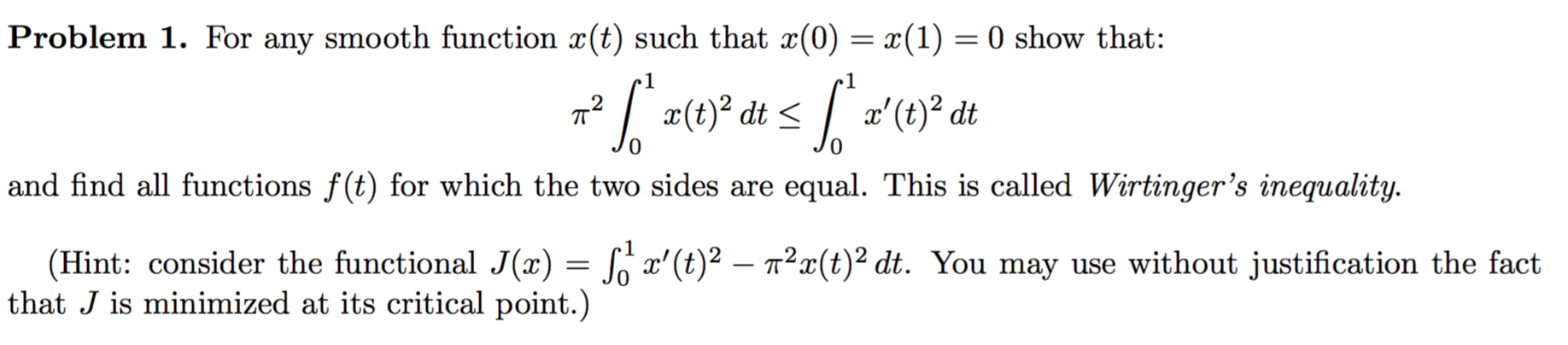 For any smooth function x(t) such that x(0) = x(1) =0 | Chegg.com