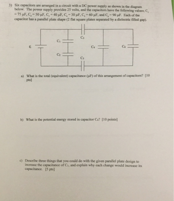 Solved Six capacitors are arranged in a circuit with a DC | Chegg.com