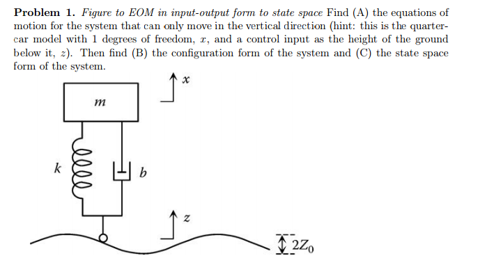 Solved Figure to EOM in input-output form to state space | Chegg.com