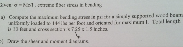 Solved Given: sigma = Mc/I, extreme fiber stress in bending | Chegg.com