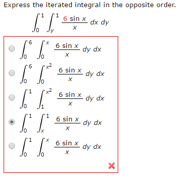 Solved Express the iterated integral in the opposite order. | Chegg.com