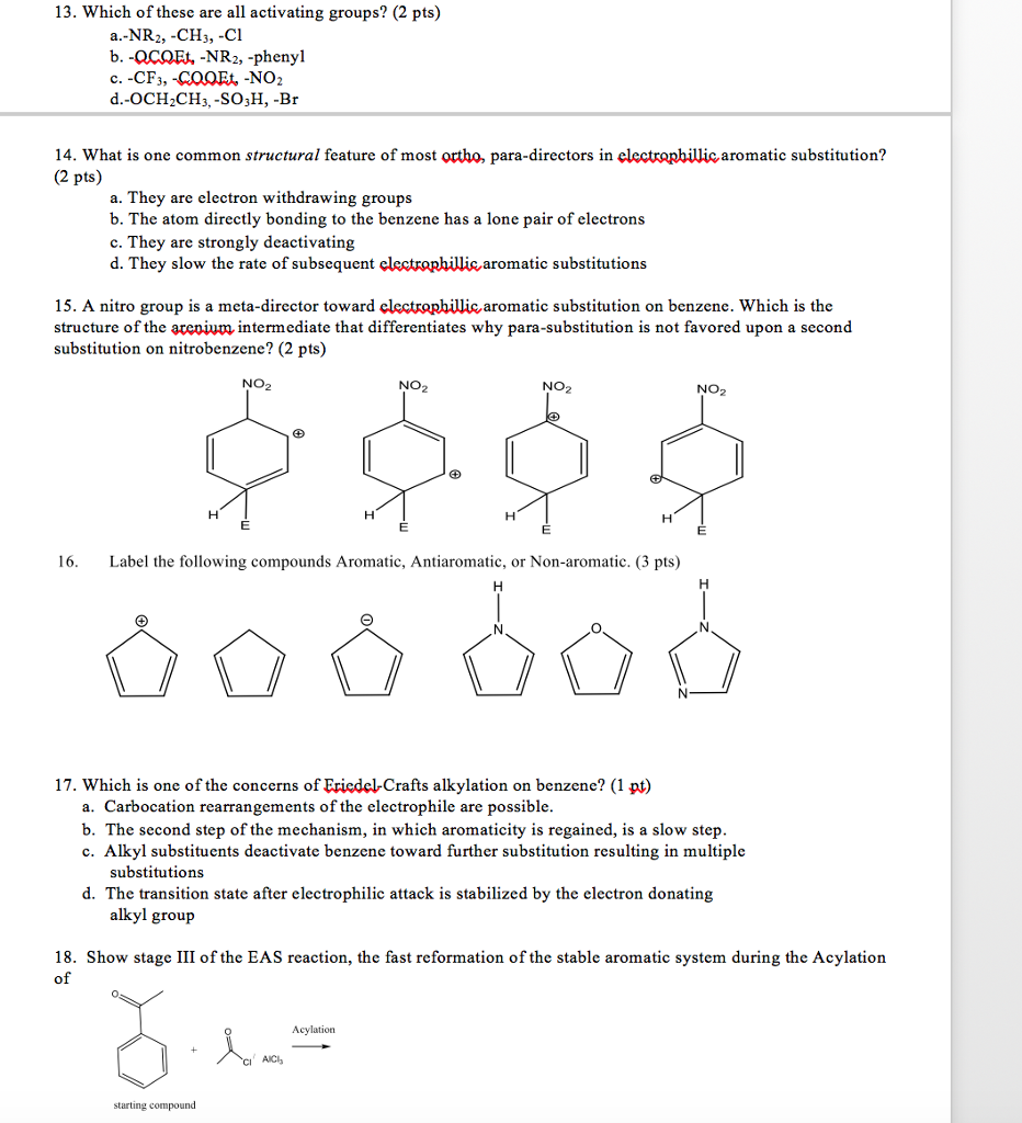Solved 13. Which of these are all activating groups? (2 pts) | Chegg.com