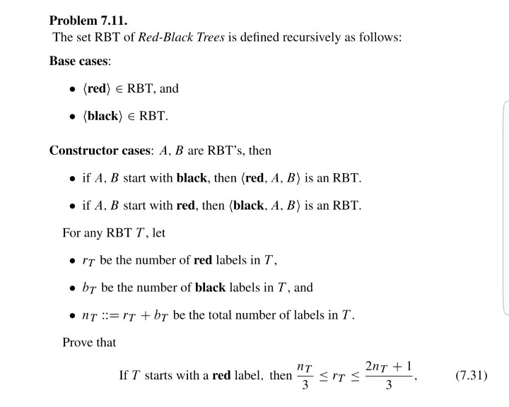 Solved Problem 7.11 The set RBT of Red-Black Trees is | Chegg.com