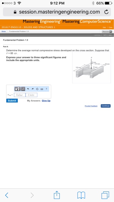 Solved Determine the average normal compressive stress | Chegg.com