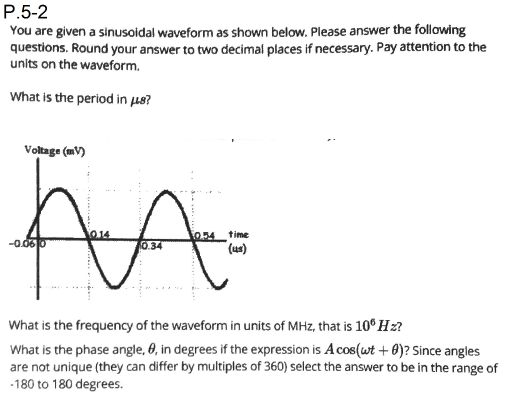 Solved P.5-2 You are given a sinusoidal waveform as shown | Chegg.com