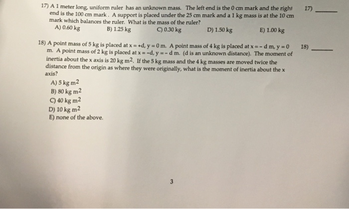 Solved Al meter long, uniform ruler has an unknown mass. The | Chegg.com