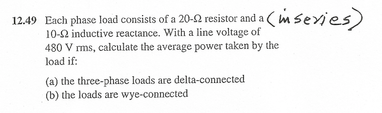 Solved Each phase load consists of a 20-Ohm resistor and a | Chegg.com