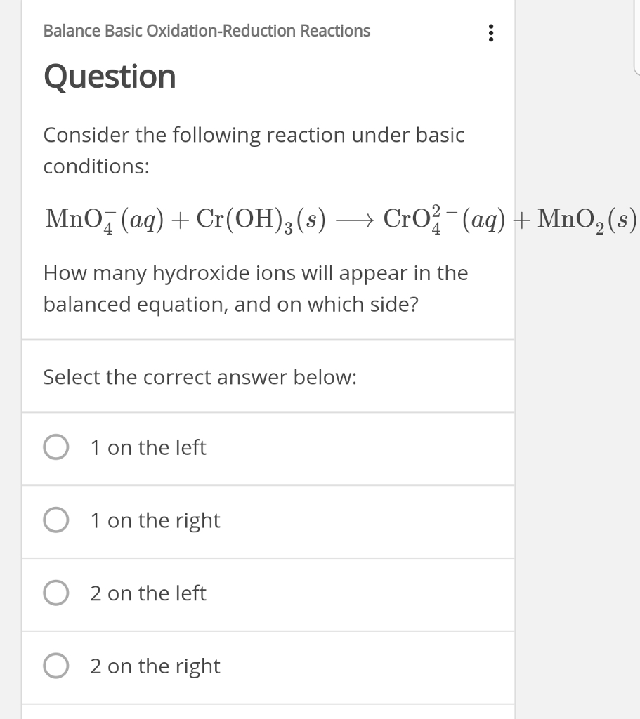Solved Balance Basic Oxidation-Reduction Reactions Question | Chegg.com