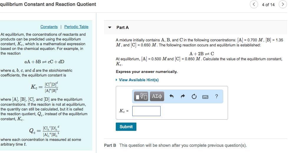 Solved quilibrium Constant and Reaction Quotient 4 of 14 | Chegg.com